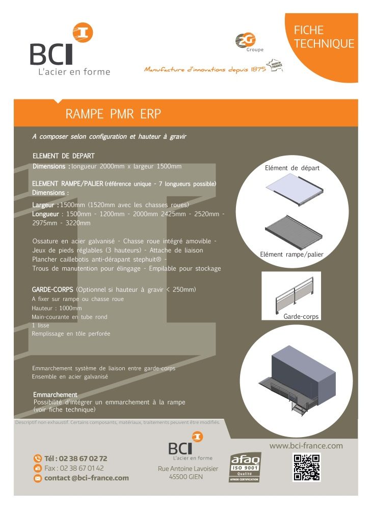 Fabrication accessoire modulaire Rampe PMR ERP - Fiche technique